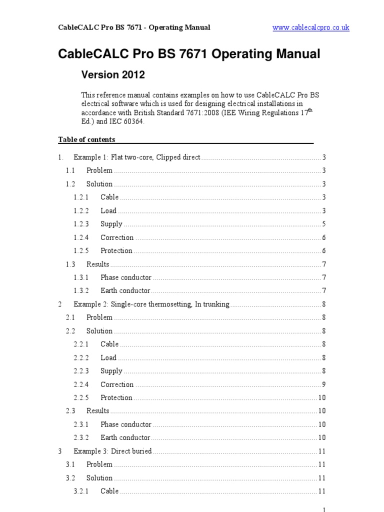 CableCALC BS 7671 Operating Manual | Fuse (Electrical) | Cable