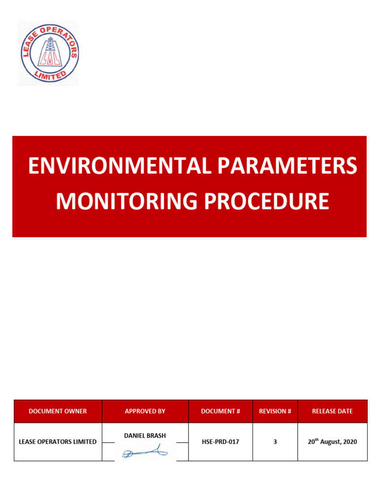 LOL-Environmental Parameters Monitoring Procedure 2023 | PDF | Water ...