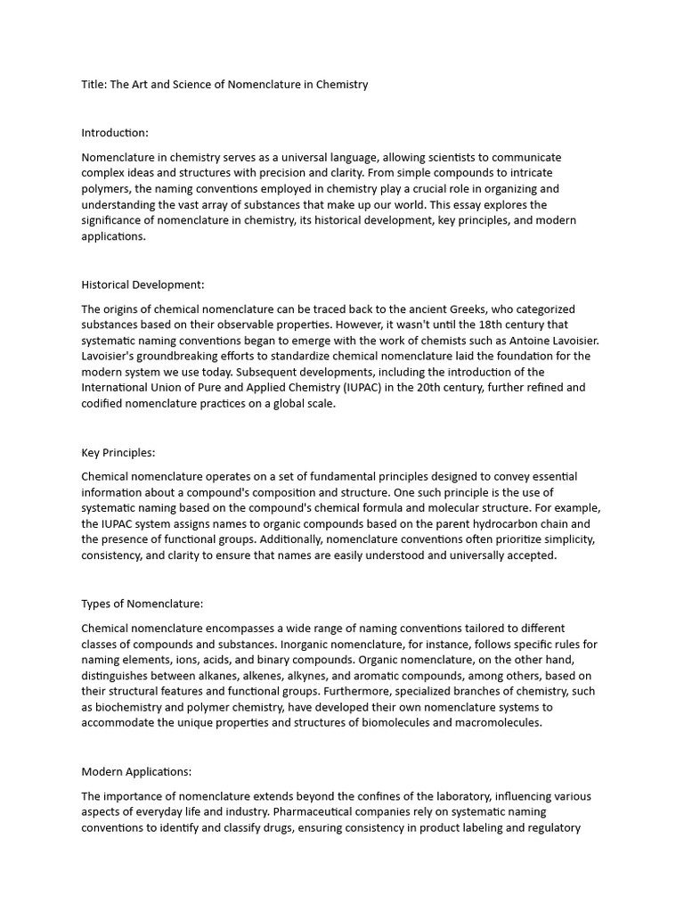 Nomenclature in Chemistry | PDF | Chemistry | Chemical Substances