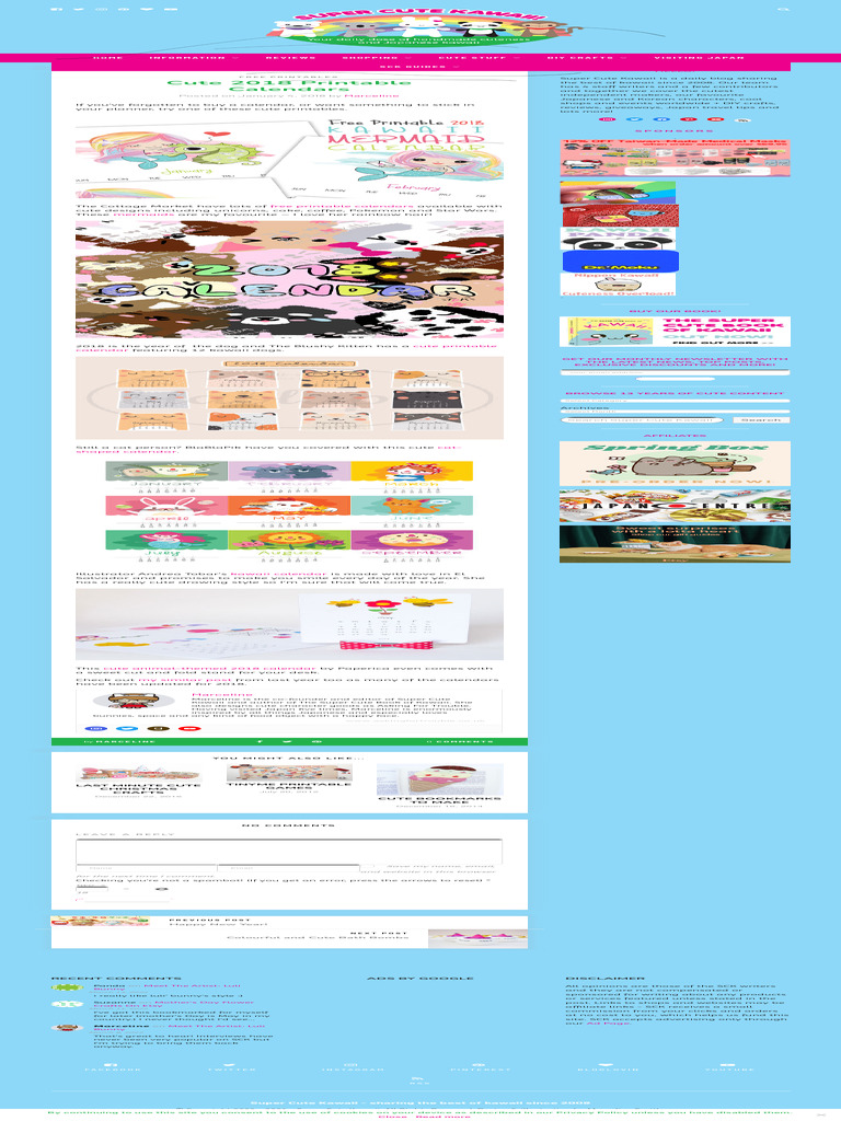 Cute 2018 Printable Calendars - Super Cute Kawaii!! | PDF Cute 2018 Printable Calendars - Super Cute Kawaii!! | PDF