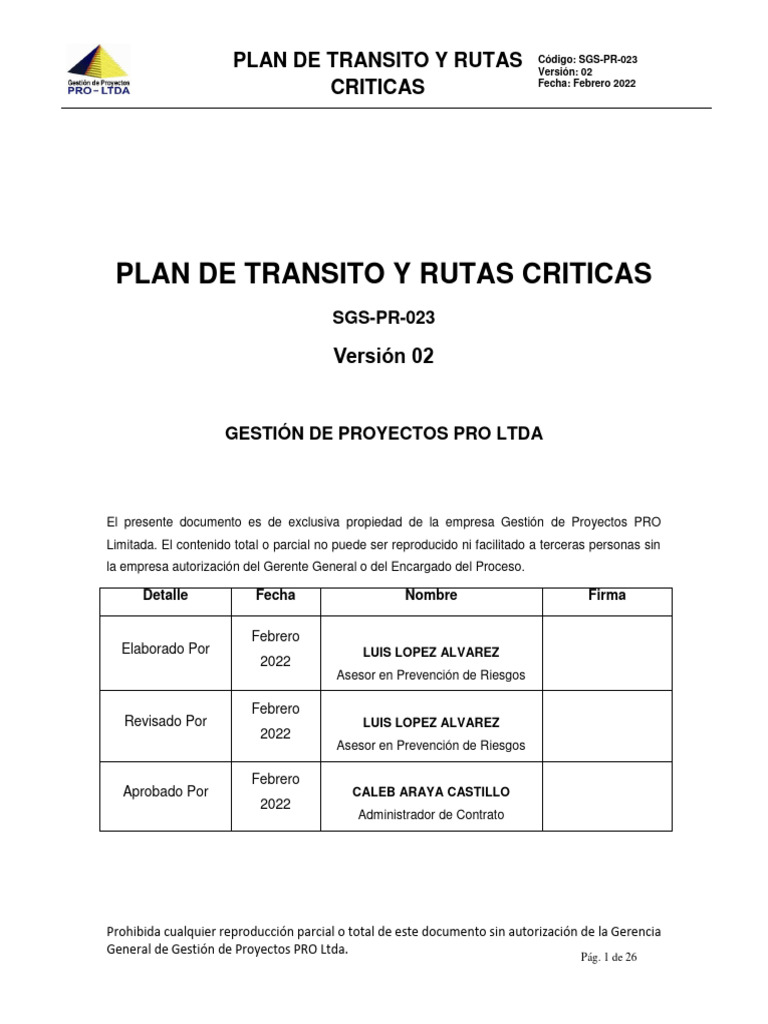 SGS-PR-023 Plan de Transito y Rutas Criticas V0 | PDF | Business | La carretera
