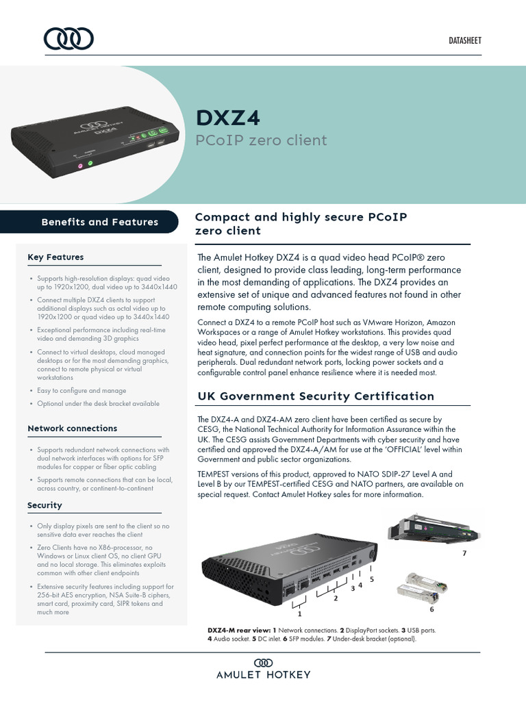 Thin Client DXZ4 Datasheet DS-DXZ4-0001 | PDF | Usb | Encryption