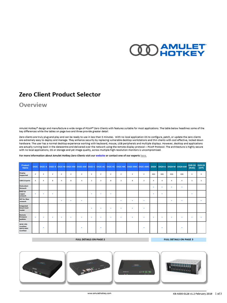 KBA 126 - PCoIP Zero Client Feature Comparison Chart KB-A000-0126 | PDF ...