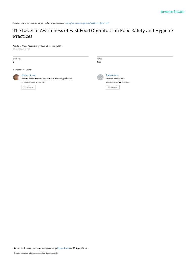 The Level of Awareness of Fast Food Operators On F | Download Free PDF ...