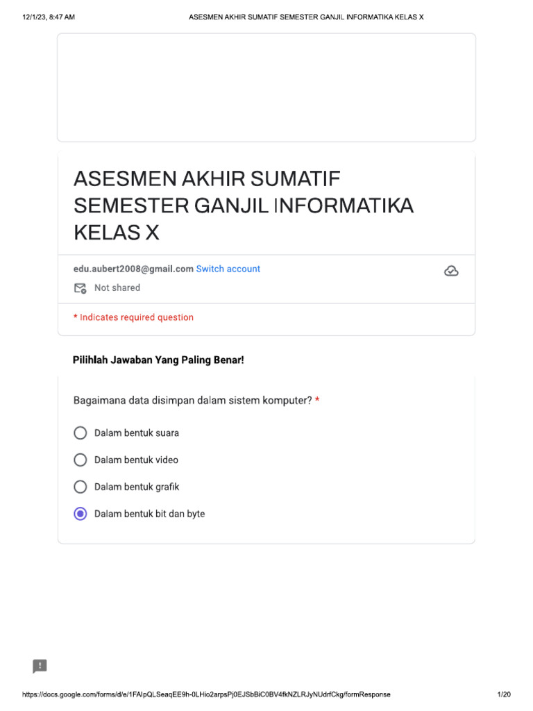 Asesmen Akhir Sumatif Semester Ganjil Informatika Kelas X | PDF