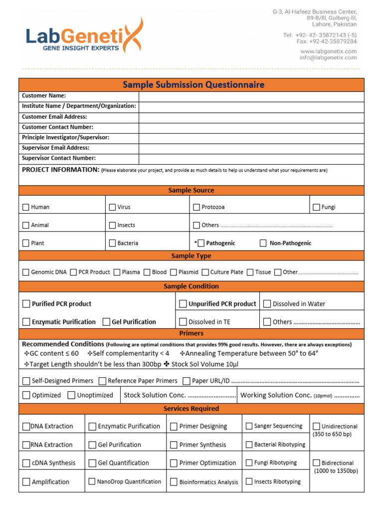 Sample Submission & Sequencing Guide | PDF | Dna Sequencing | Polymerase Chain Reaction
