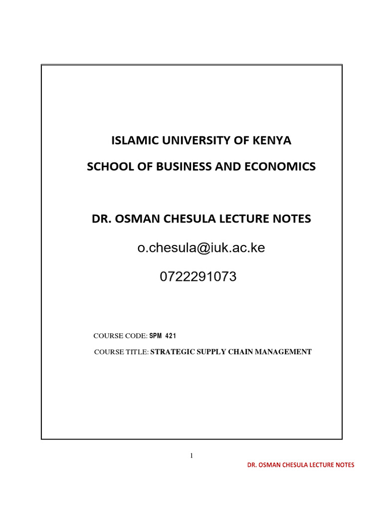 SPM 421-Strategic Supply Chain Management Notes - Iuk | PDF | Supply ...