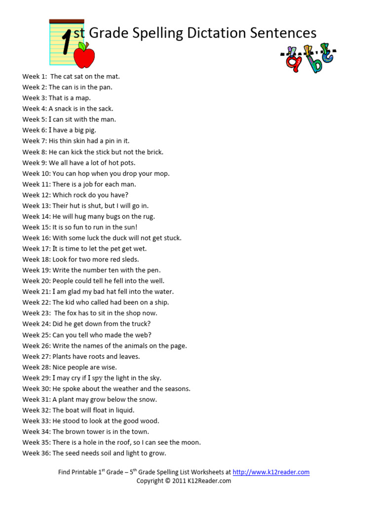 First Grade Spelling Dictation | PDF
