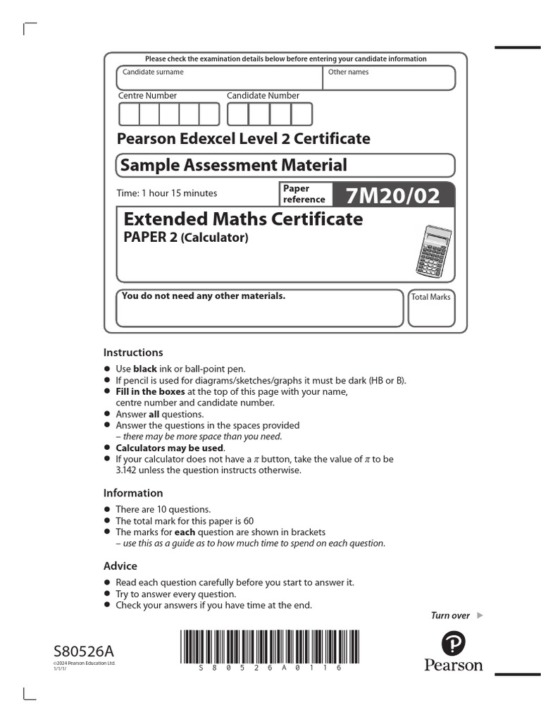 02a L2 Extended Maths Certificate SAMs Paper 2 | PDF | Area | Triangle