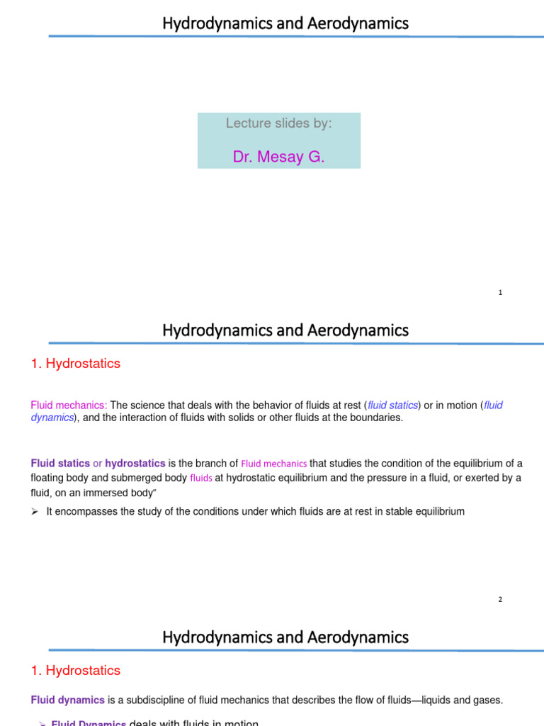 Hydrodynamics and Aerodynamics - MG - Lec3 | PDF | Fluid Dynamics ...