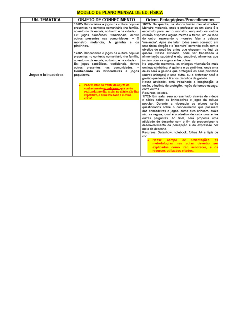 modelo de plano mensal | PDF
