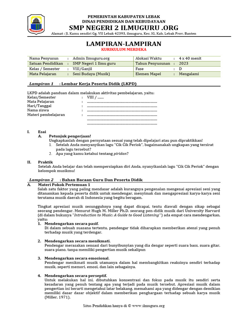 1.5 Lampiran (LKPD, Bahan Bacaan, DLL) | PDF | Seni