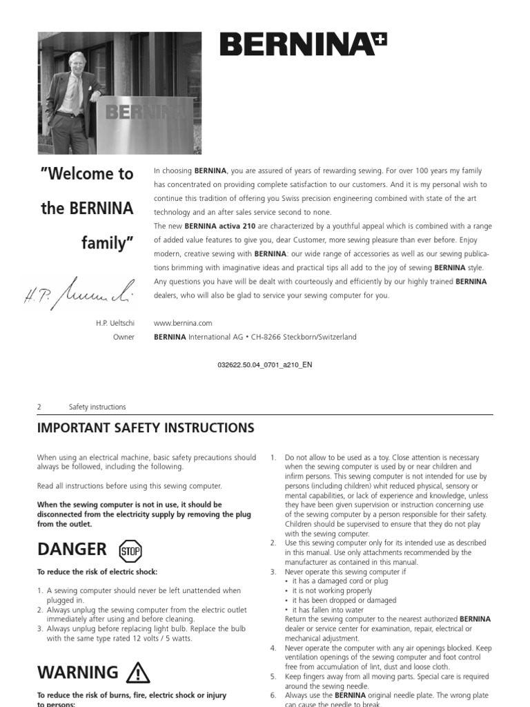 BERNINA Activa 210 User Manual | PDF | Sewing Machine | Seam (Sewing)