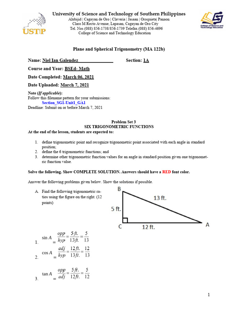 Six Trigonometric Functions Pdf Trigonometry Trigonometric Functions