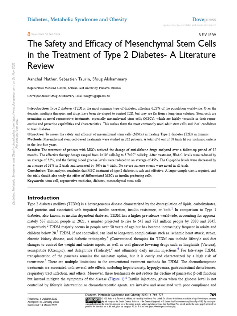DMSO 392161 The Safety and Efficacy of Mesenchymal Stem Cells in The ...