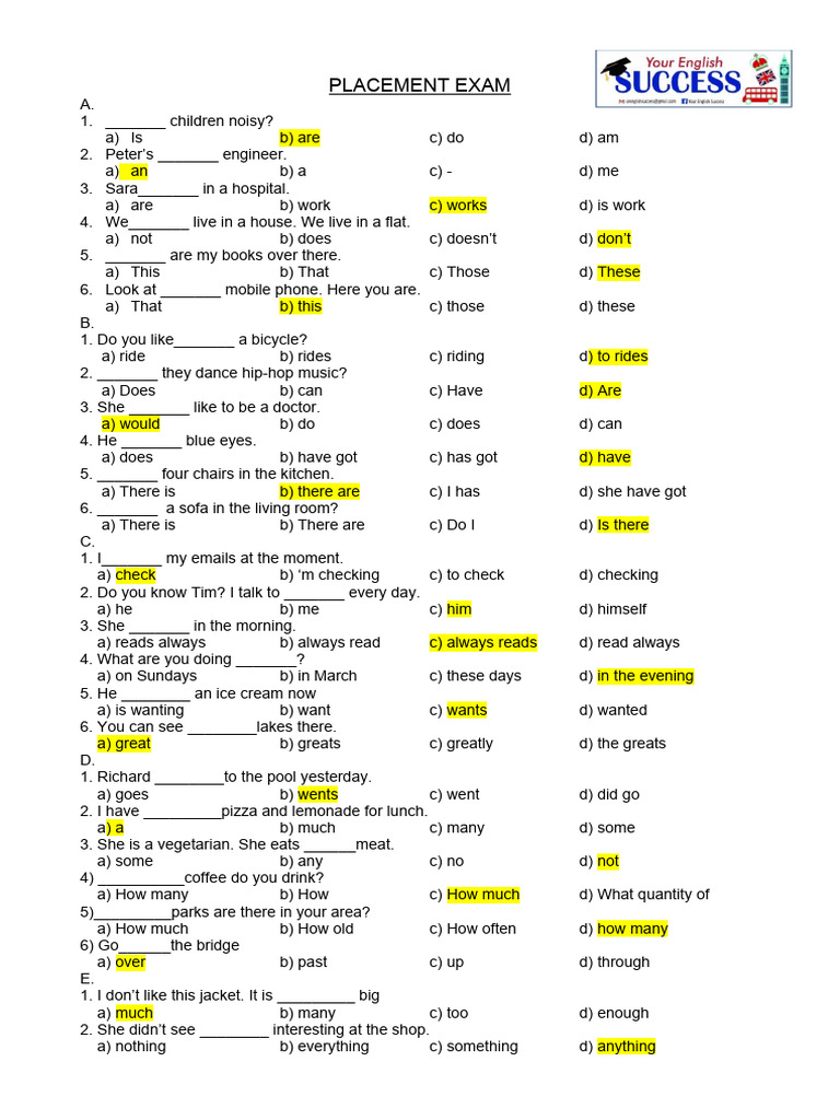 PLACEMENT EXAM Bigger | PDF