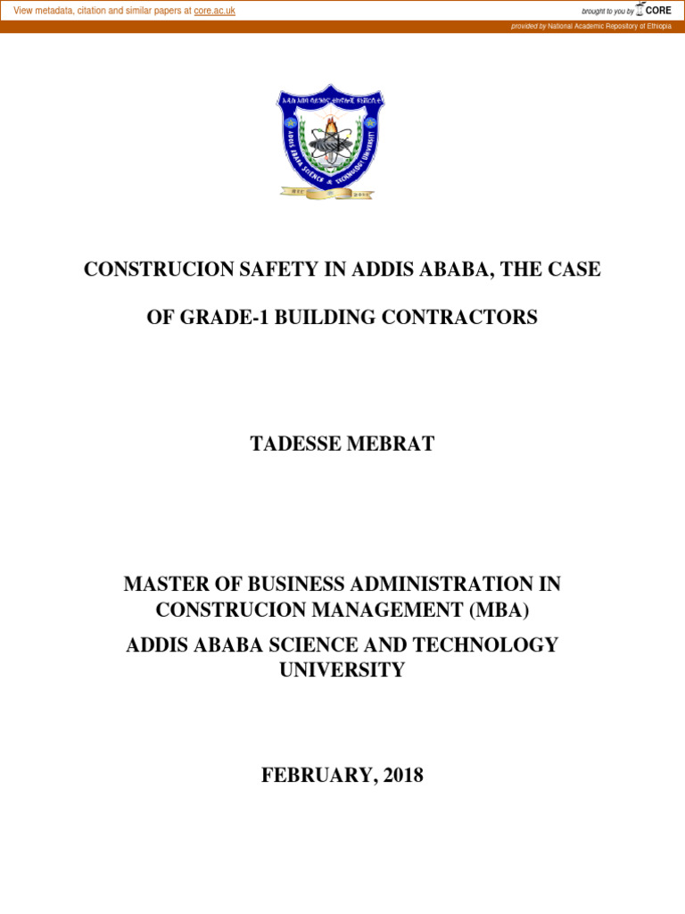 Construcion Safety in Addis Ababa, The Case of Grade-1 Building ...