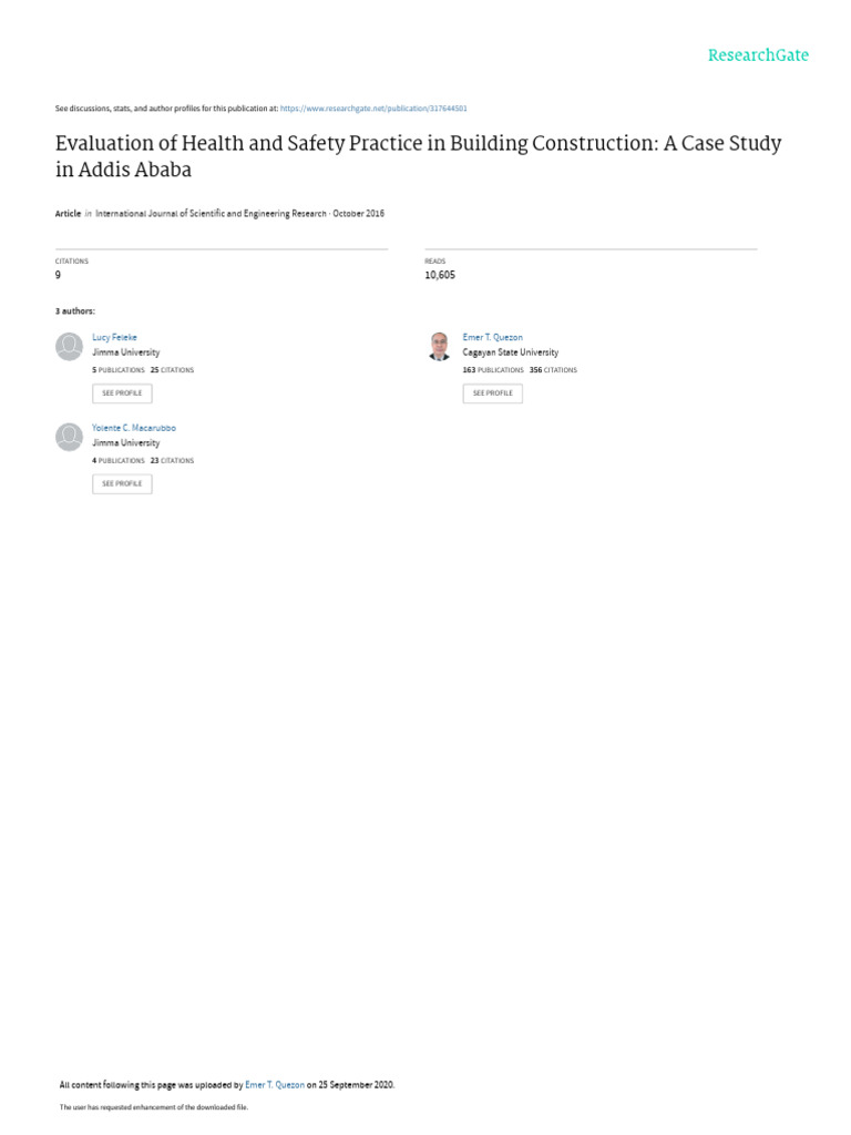 Evaluation of Health and Safety Practice in Building Construction ...