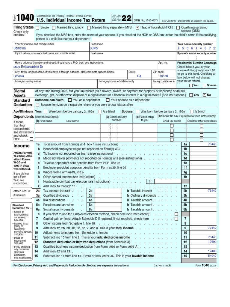 2022 Signed Tax Return0. | PDF | Irs Tax Forms | Tax Deduction