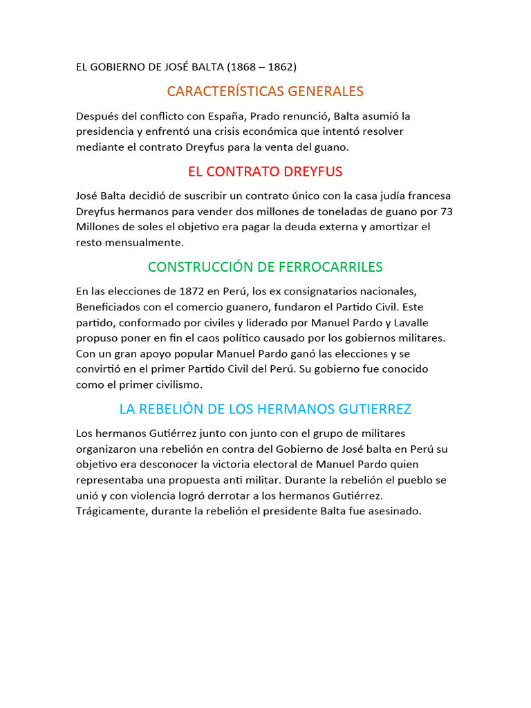 El Gobierno de José Balta | PDF