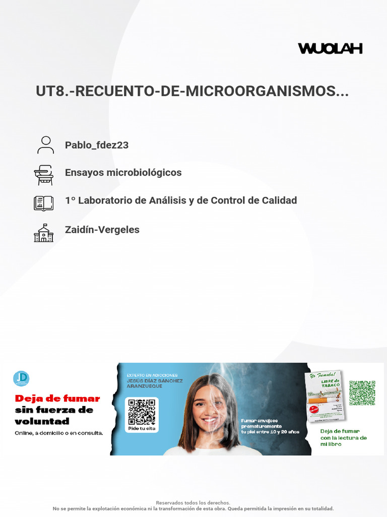 Wuolah Free Ut8. Recuento de Microorganismos | PDF | Microorganismo | Técnicas de laboratorio.