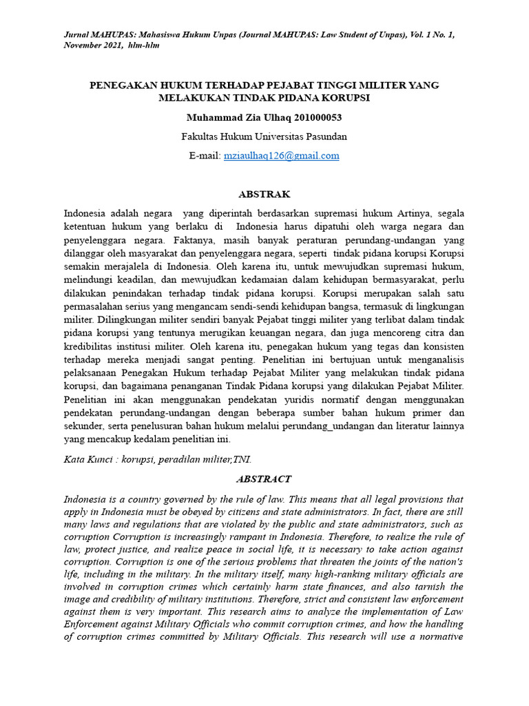 Penegakan Hukum Korupsi Militer | PDF | Politik | Ilmu Sosial