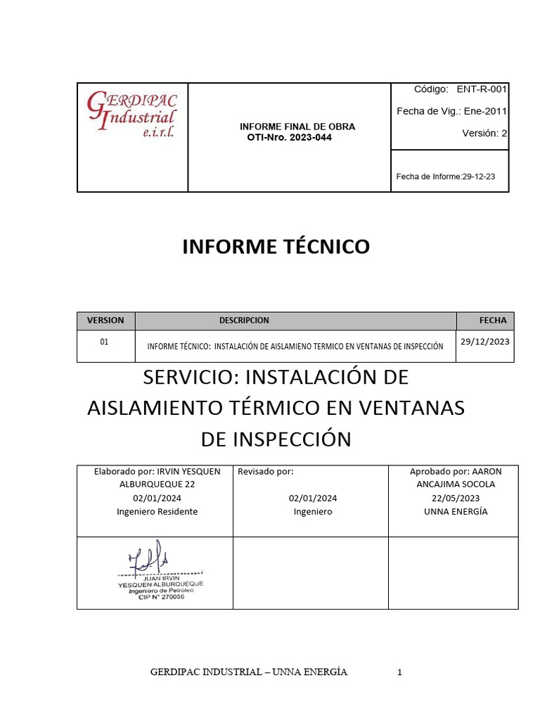 Informe Ventanas de Inspección | Descargar gratis PDF | Materiales