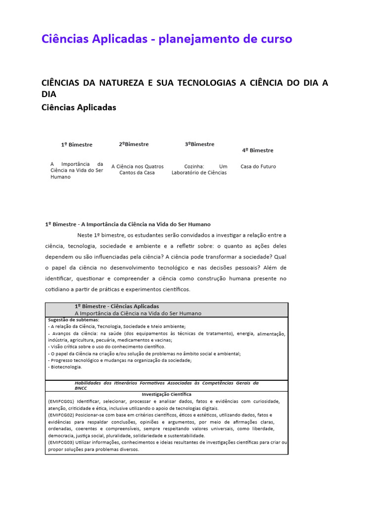 Planejamento Ciências Aplicadas | PDF | Science | Biotecnologia