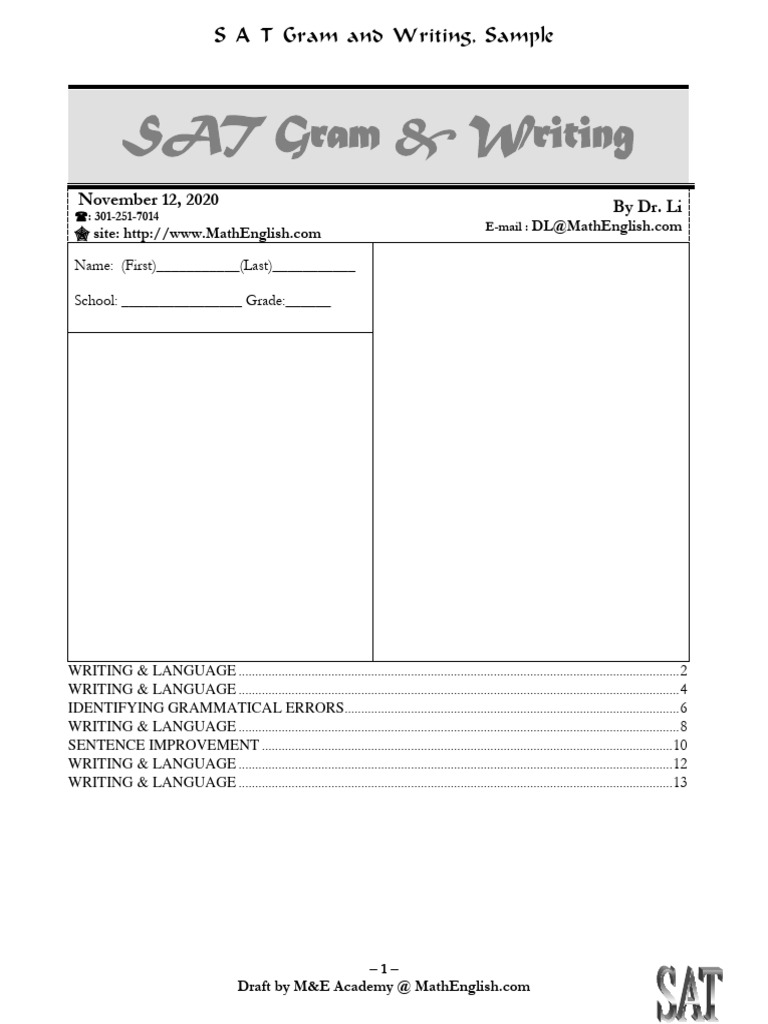 SAT Grammar & Writing Sample | PDF