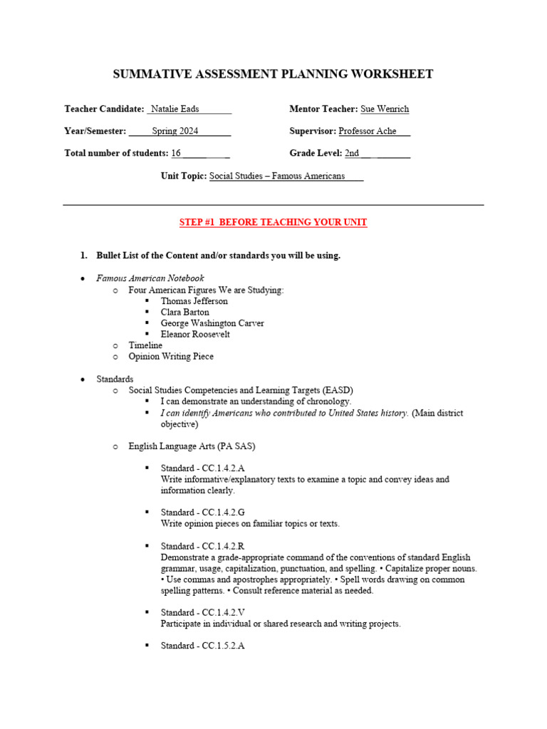 2nd Grade Famous Americans Assessment | PDF | Cognition | Cognitive Science