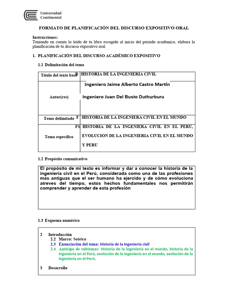 FORMATO DE PLANIFICACIÓN DEL DISCURSO EXPOSITIVO ORAL Joubert 2 ...