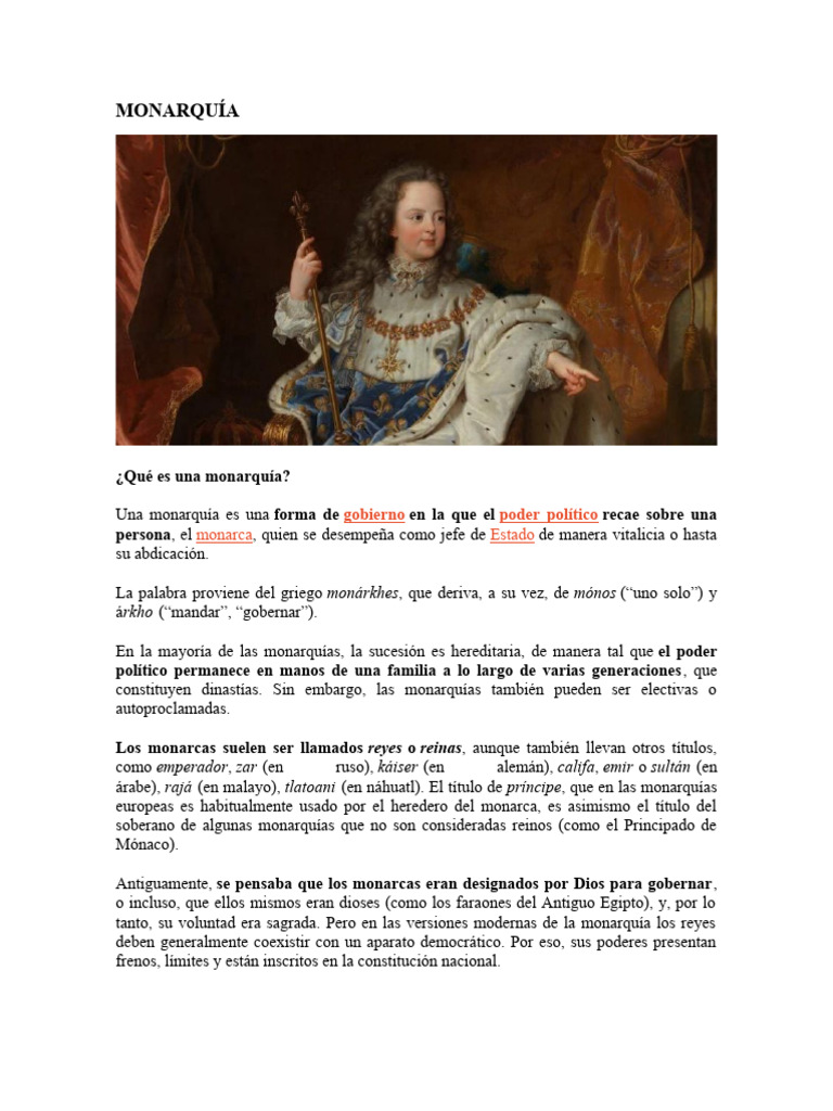 Tipos y características de la monarquía | PDF | Monarquía | República