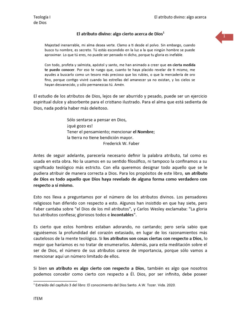 El Atributo Divino. Algo Acerca de Dios. | PDF | Dios | Teología
