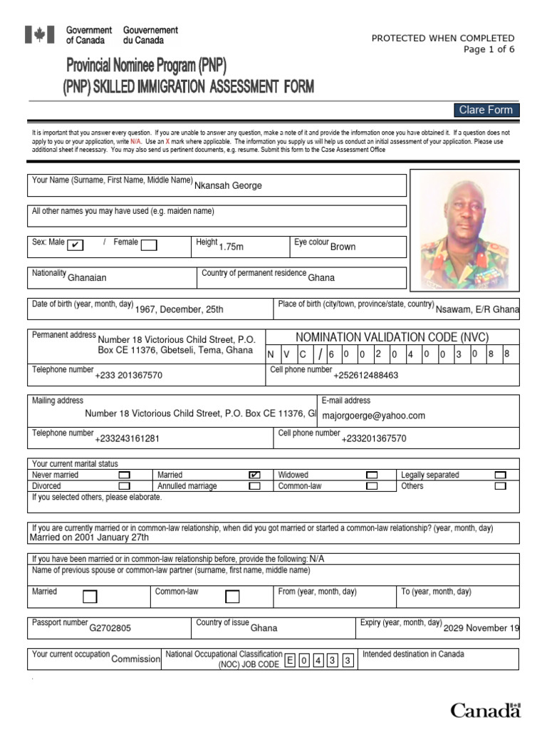 PNP2 Immigration Assessment Form | PDF | Provinces And Territories Of ...