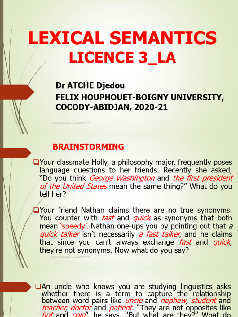 154 l3 La Anglais Ufhb Lexical Semantics 2020 21 | PDF | Semantics | Word