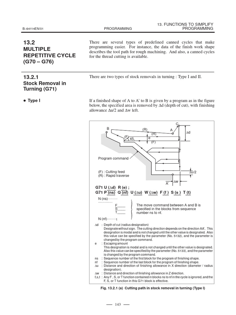Fanuc Oi-Tc Canned Cycle | PDF | Machining | Sequence