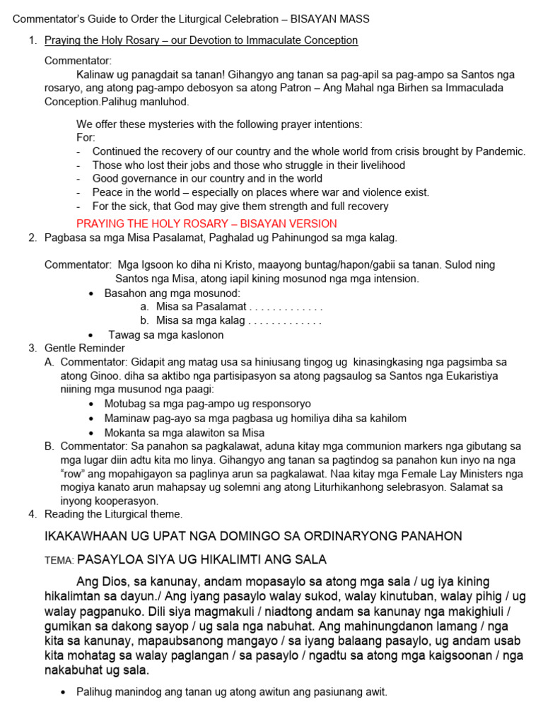 Commentator - BISAYAN MASS | PDF