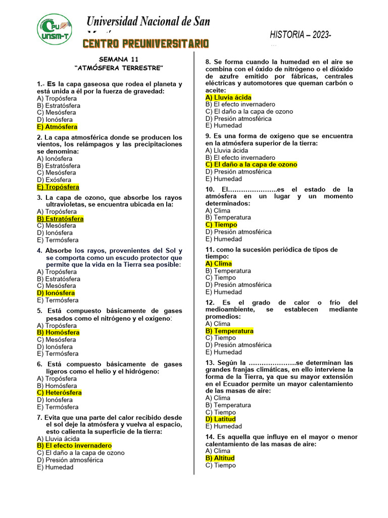 PRÁCTICA-GEOGRAFIA-SEM. 11 | PDF | Atmósfera | Atmósfera de tierra