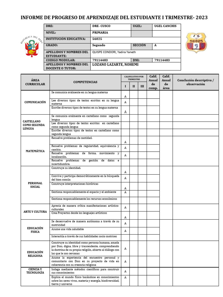 Informe de Progreso 2do. Grado A | PDF | Maestros | Vida