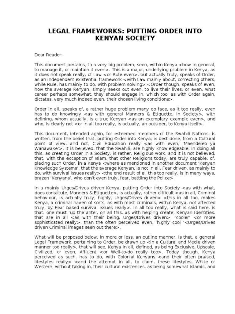 Legal Frameworks: Putting Order Into Kenyan Society | PDF | Kenya ...