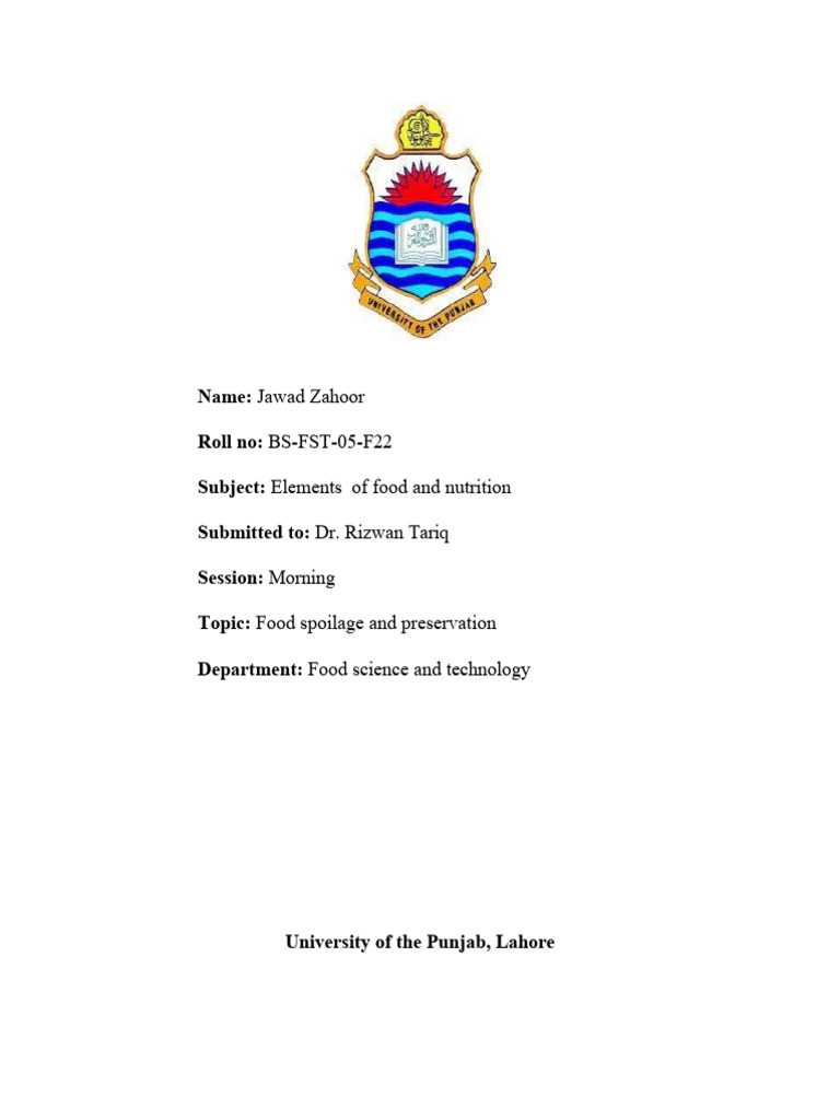 Assignment - Jawad Zahoor | PDF | Foodborne Illness | Food Preservation