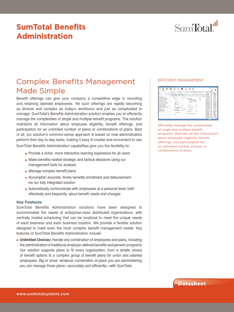 SumTotal Benefits Administration Software | PDF | Employee Benefits | Human Resource Management