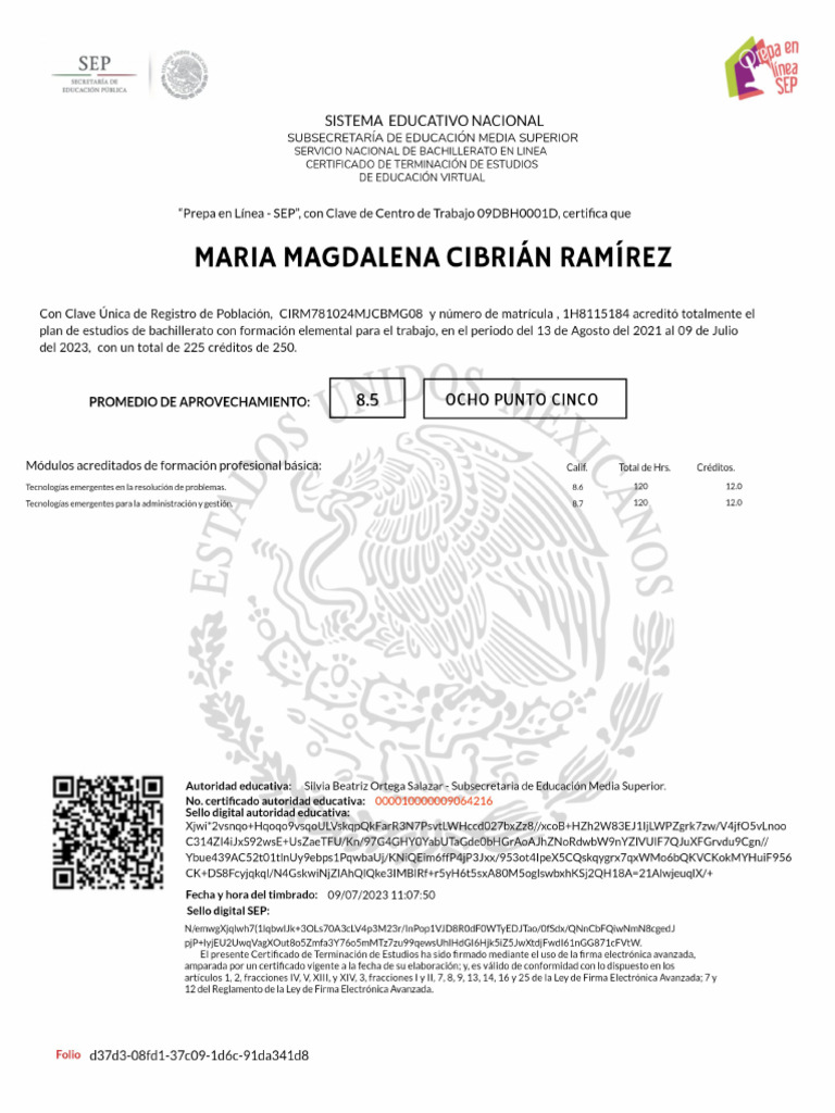 Certificado Prepa CIBRIÁN RAMÍREZ | PDF