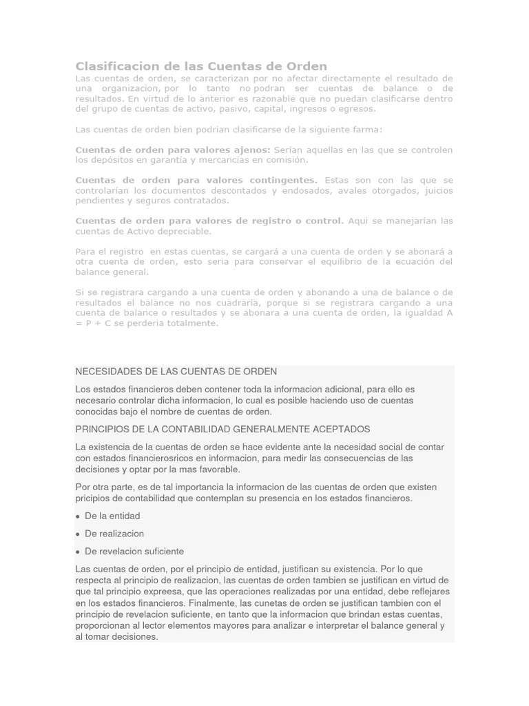 Clasificacion de Las Cuentas de Orden | PDF | Seguro | Contabilidad