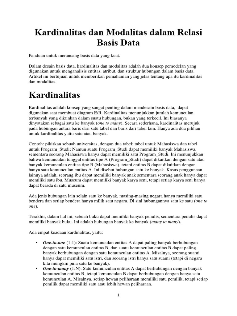 Husni Kardinalitas Dan Modalitas Basis Data | PDF