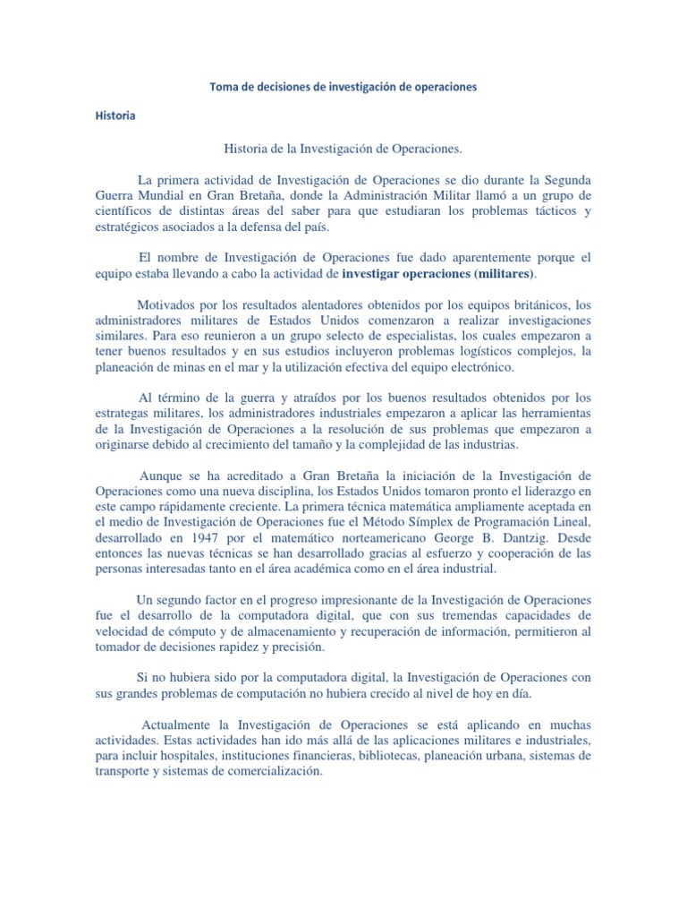 Toma de Decisiones de Investigación de Operaciones | PDF | La ...