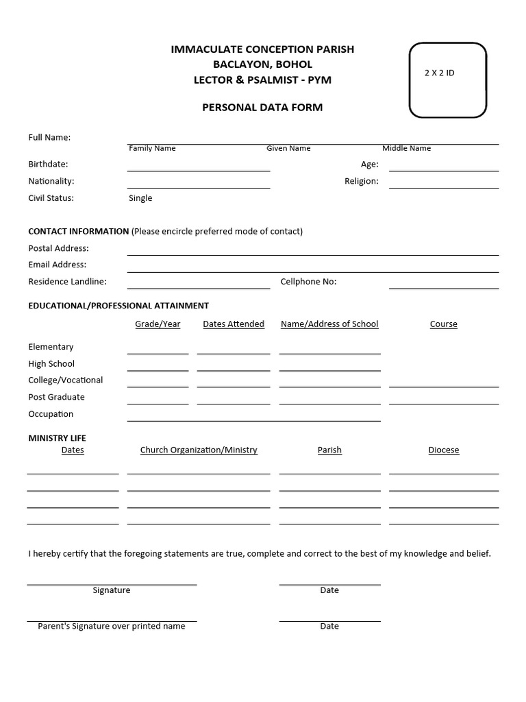 Lecom Personal Data Form | PDF