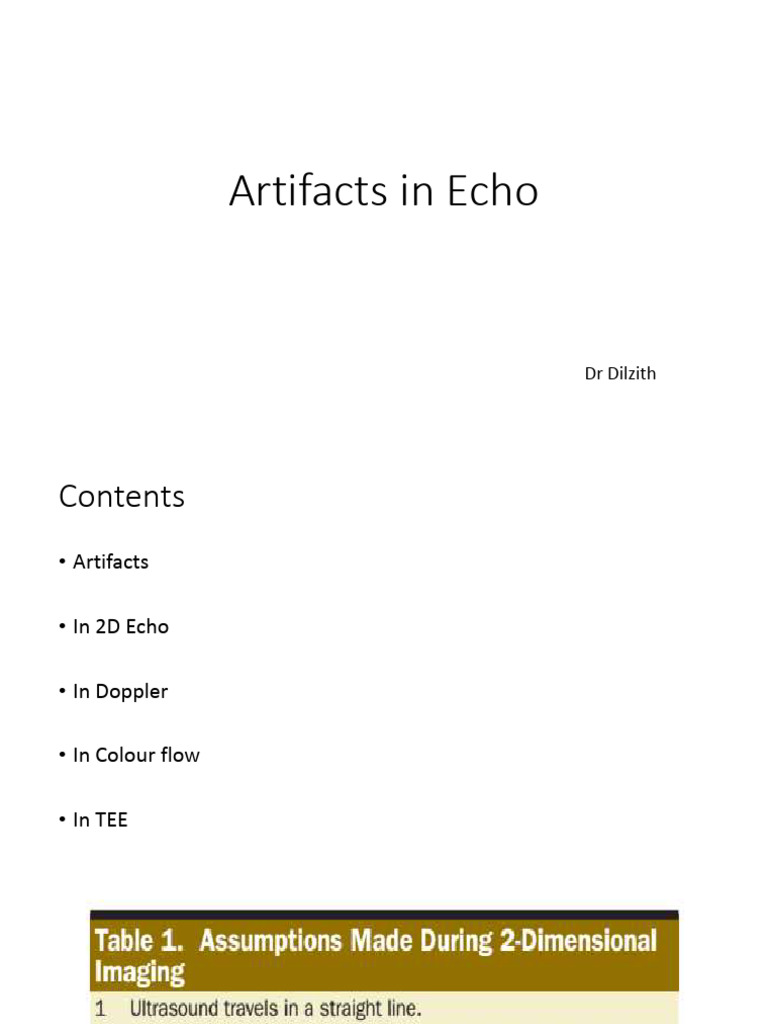 Artifacts in Echo: DR Dilzith | PDF | Medical Ultrasound | Doppler Effect