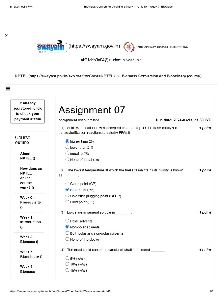 Biomass Conversion and Biorefinery - Unit 10 - Week 7 - Biodiesel | PDF ...