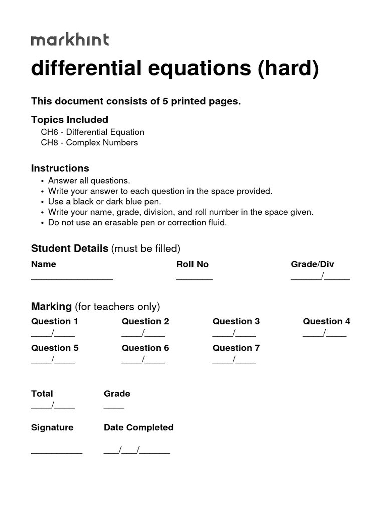 Differential Equations (Hard) | PDF
